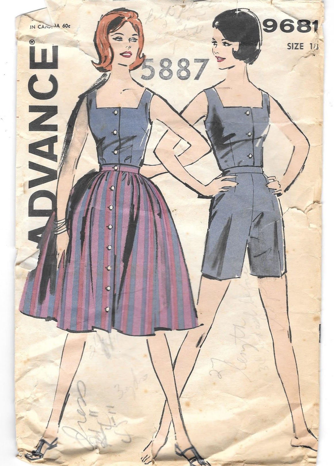 Vintage 1960s Advance Sewing Pattern 9681 - Misses' Sleeveless Blouse ...