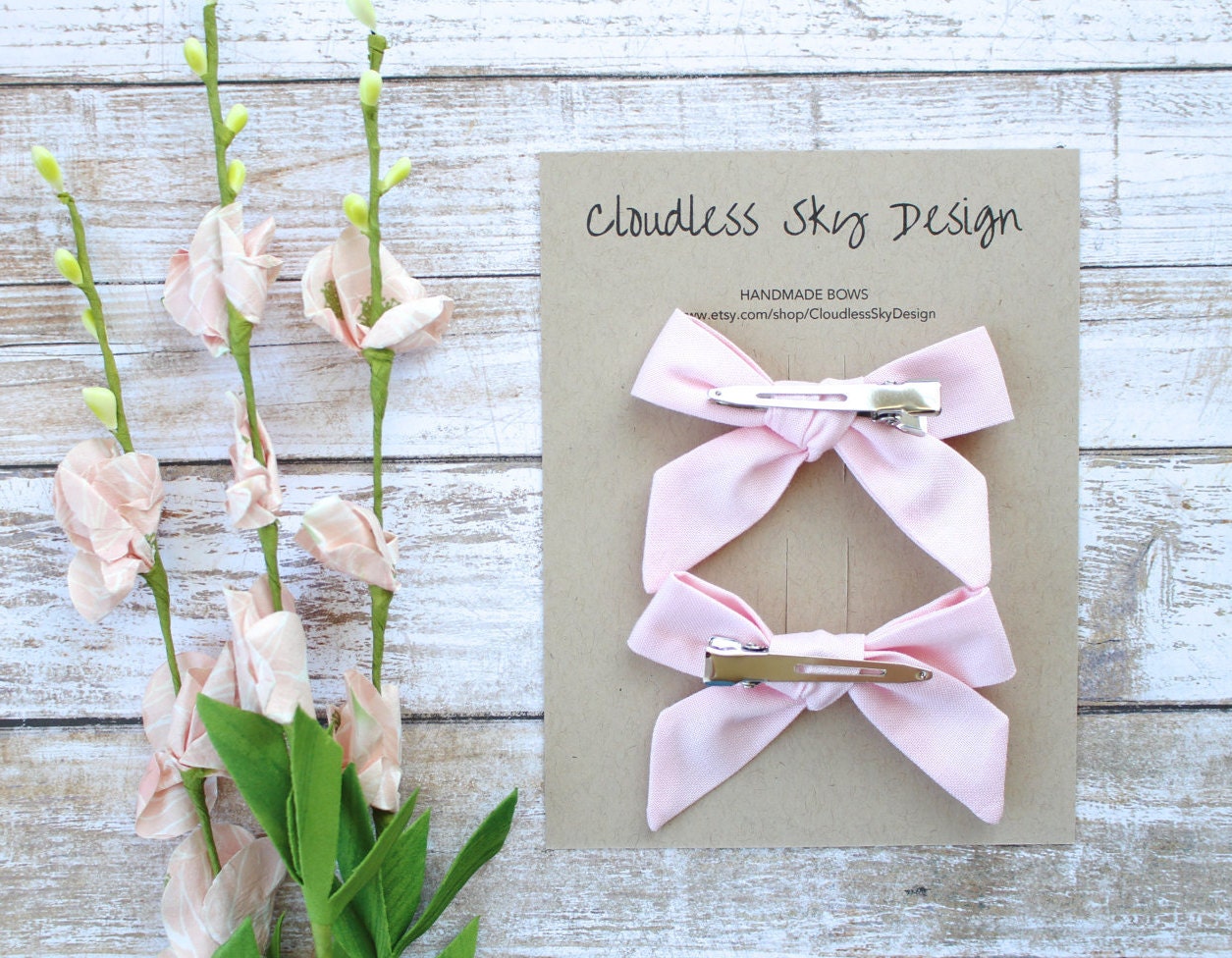 light pink pigtail bows pink bows pigtail bows pigtail | Etsy