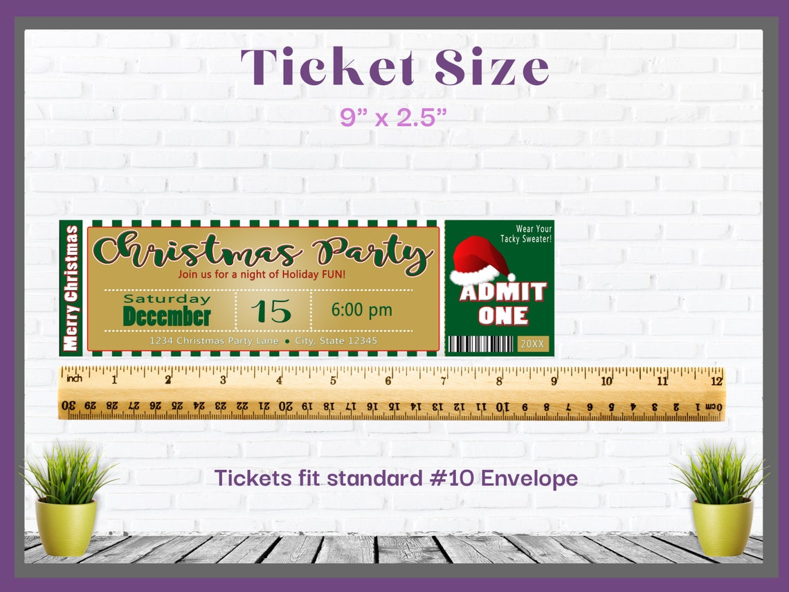 Christmas Party Ticket Invitation; Banquet Ticket; Holiday Ticket ...