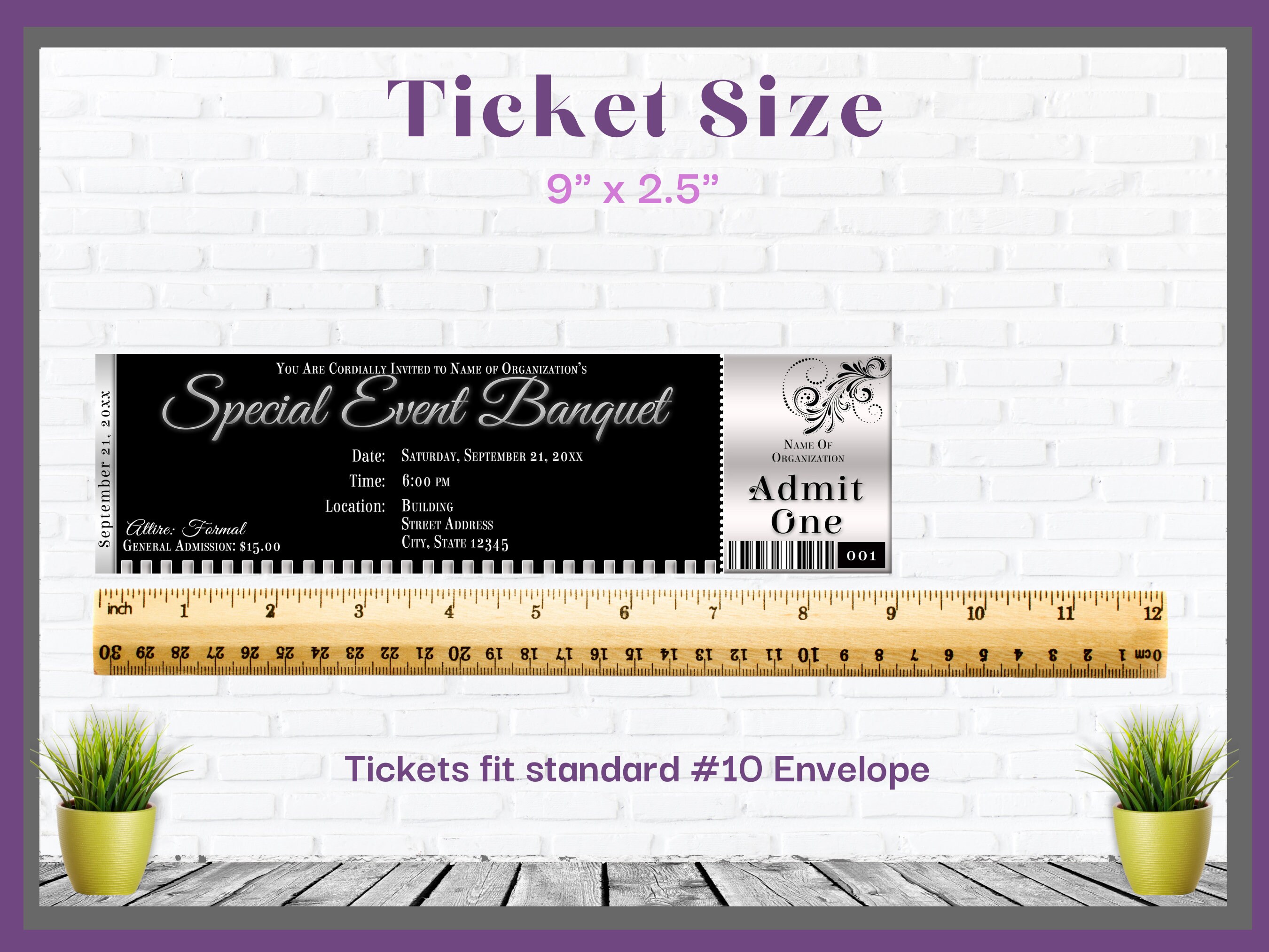 Silver and Black Event Ticket Invitation; Annual Banquet Invitation ...