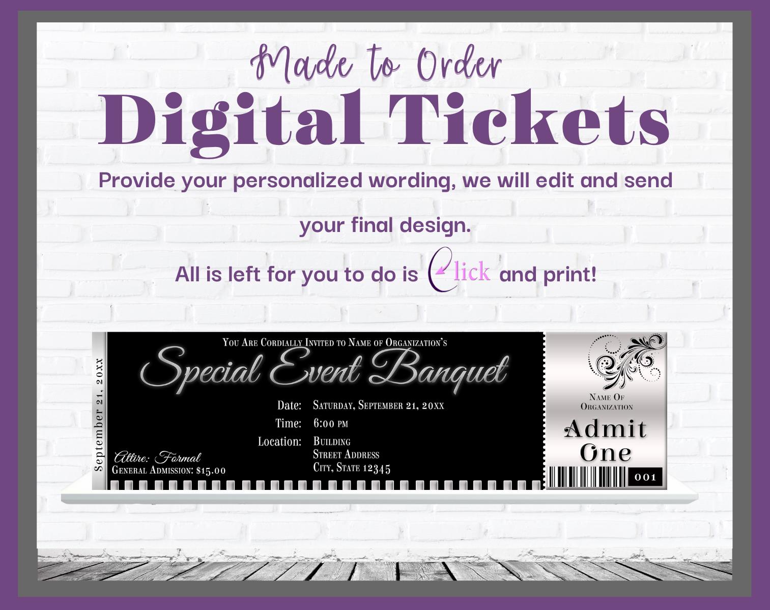 Silver and Black Event Ticket Invitation; Annual Banquet Invitation ...