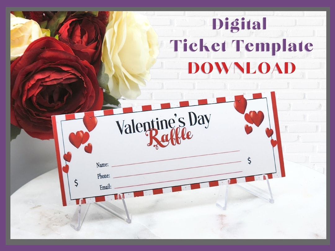 Valentine's Day Raffle Editable Ticket Template With Red and White With ...
