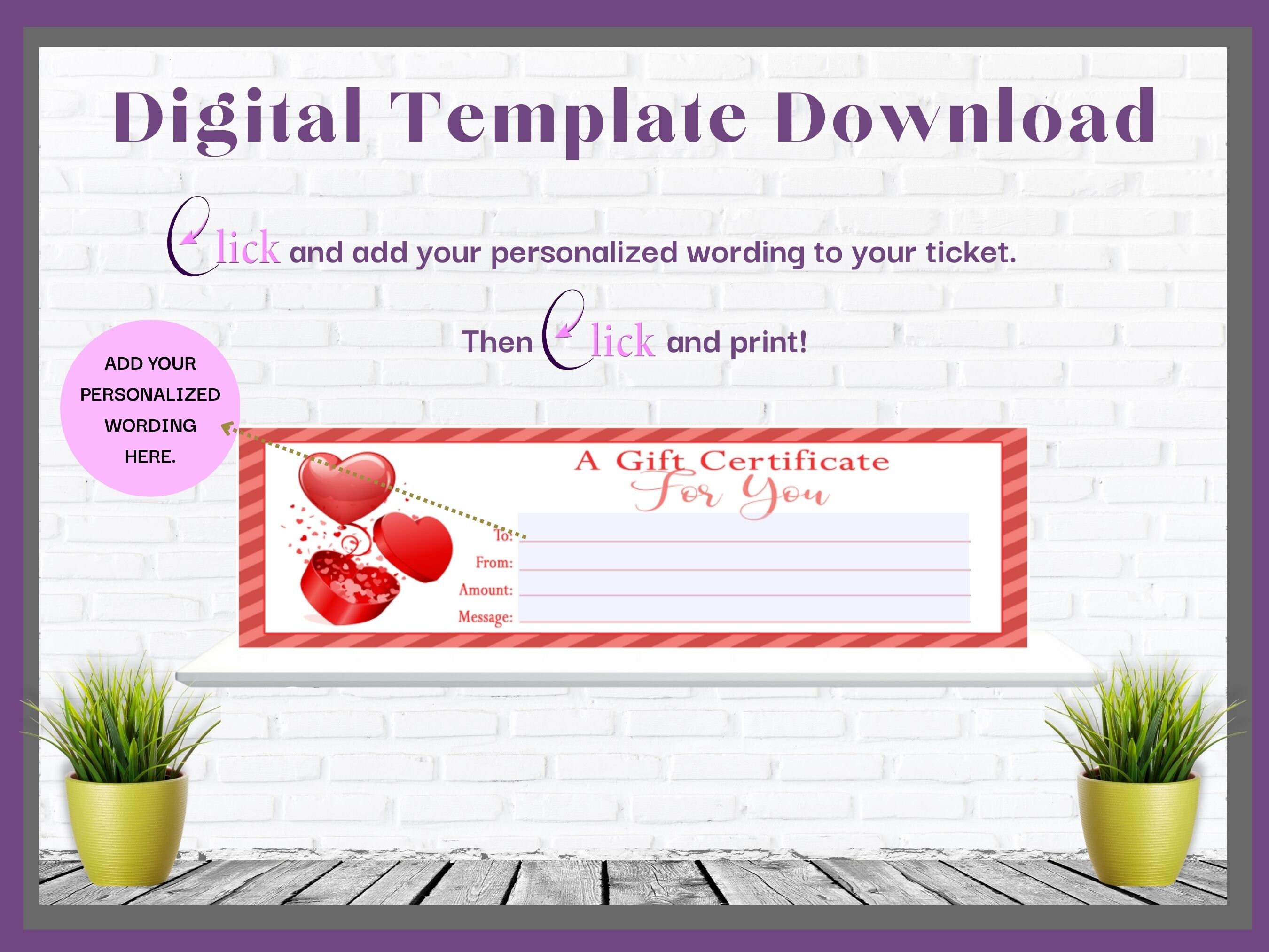 Valentine's Day Editable Gift Certificate With Red Balloons and Stripes ...