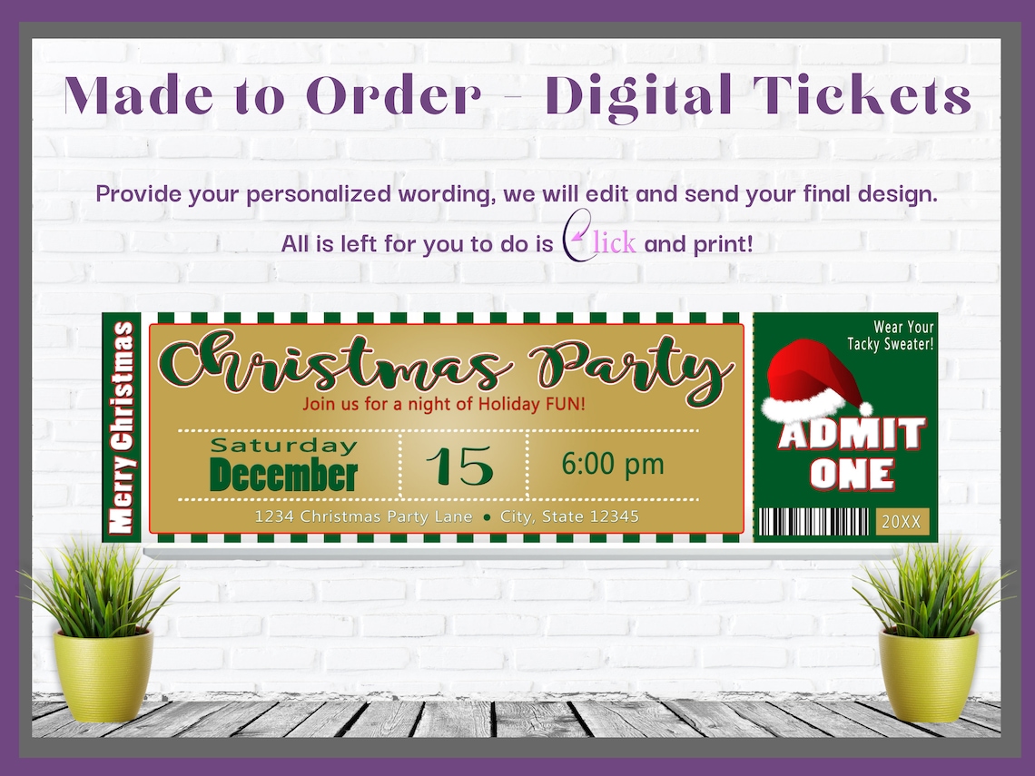 Christmas Party Ticket Invitation Banquet Ticket Holiday - Etsy
