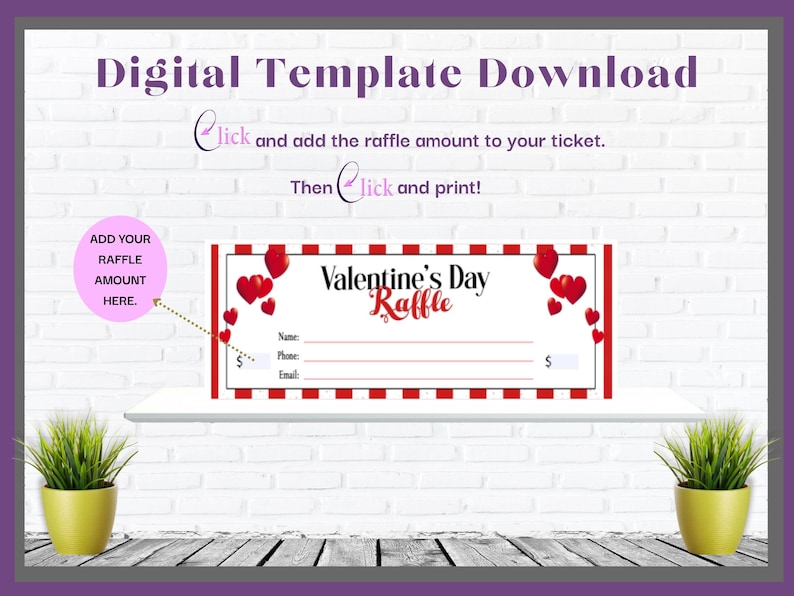 Valentine's Day Raffle Editable Ticket Template With Red and White With ...