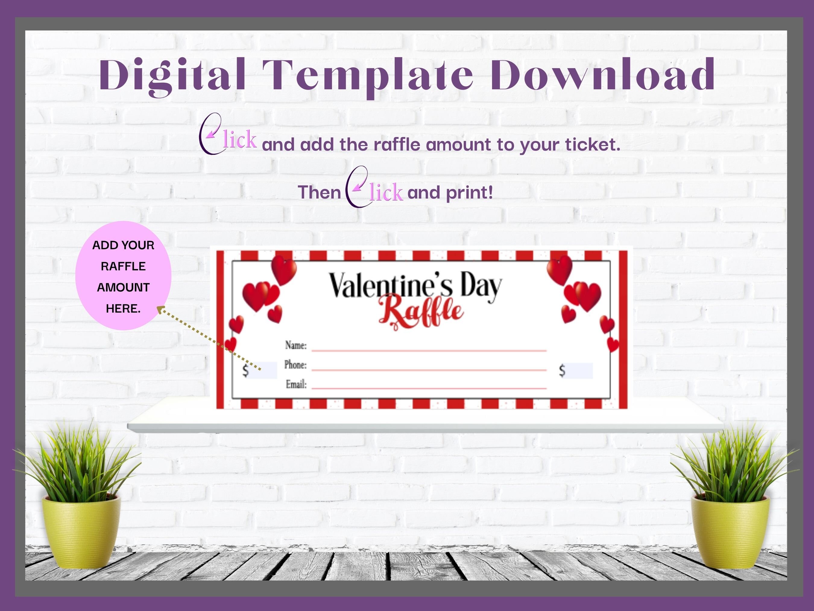 Valentine's Day Raffle Editable Ticket Template With Red and White With ...