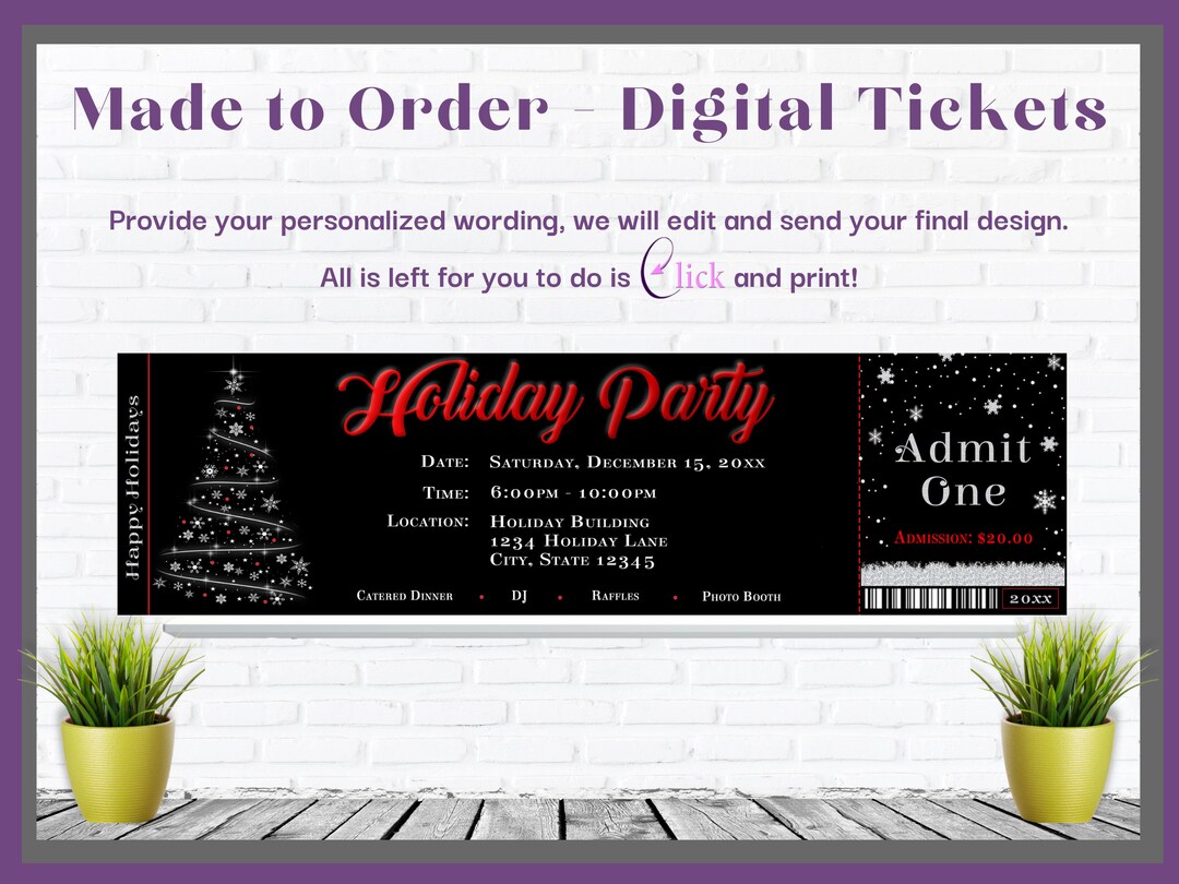 Holiday Party Banquet Ticket Invitation Banquet Ticket - Etsy