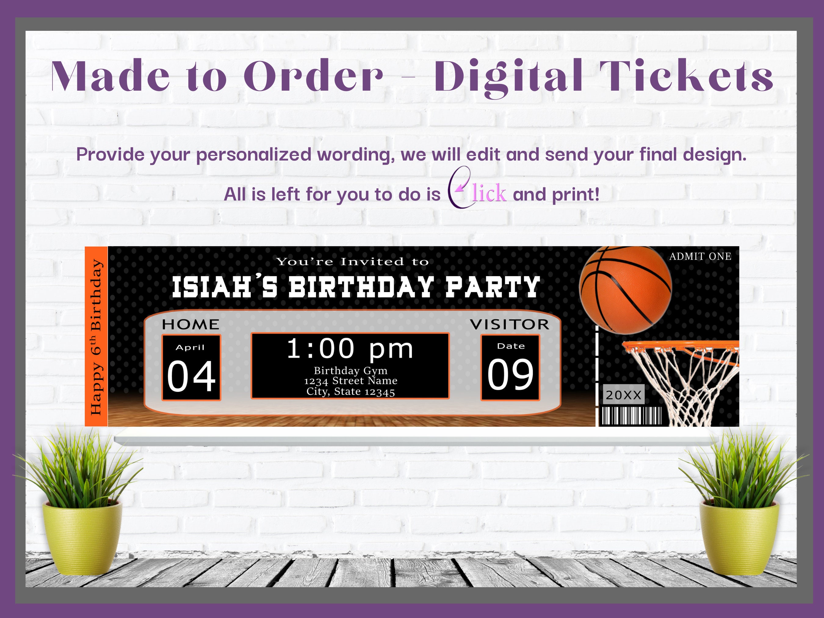 Basketball Birthday Party Invitation Ticket Basketball Score Board ...