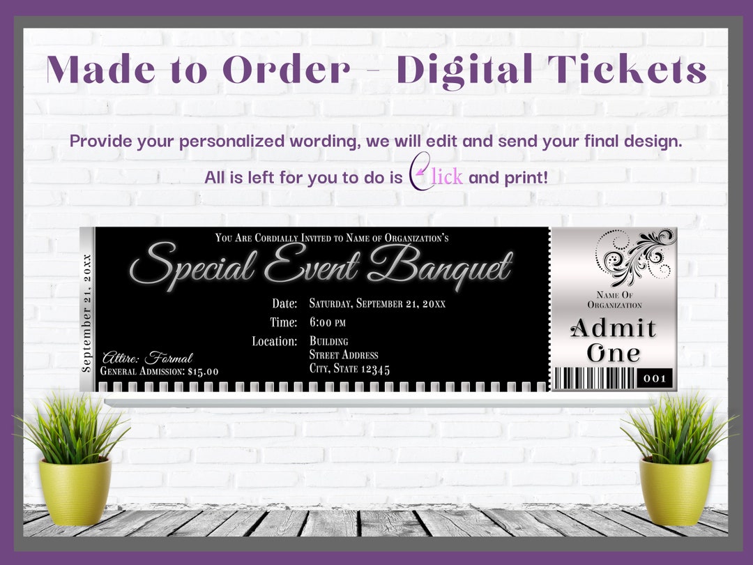 Silver and Black Event Ticket Invitation Annual Banquet Invitation Gray ...