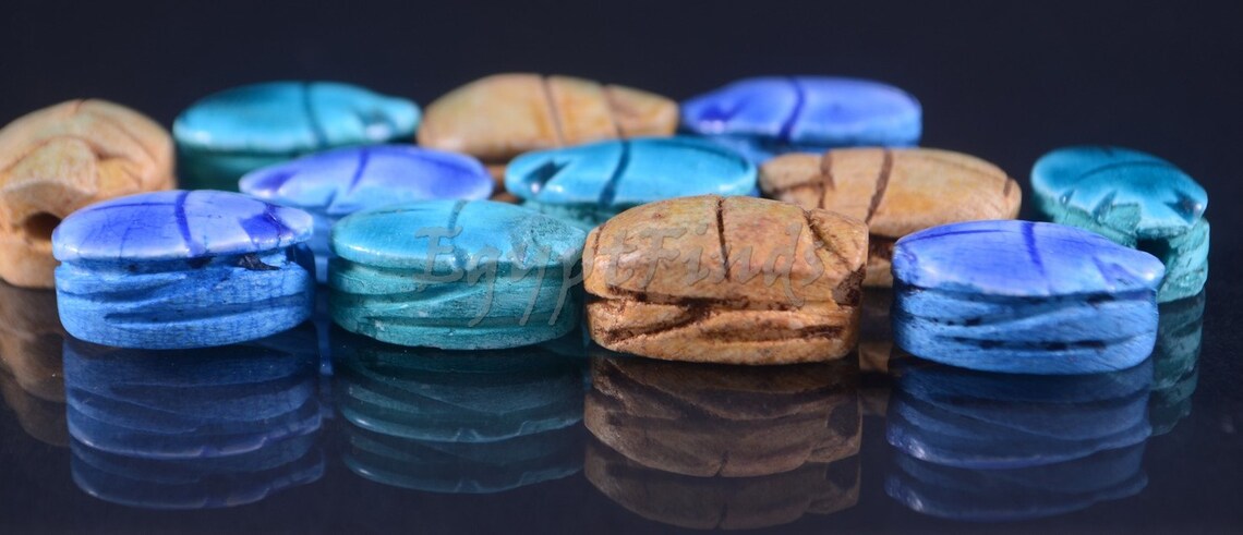 12 Egyptian Mixed Ceramic Hand Made Carved Luck Scarabs With | Etsy