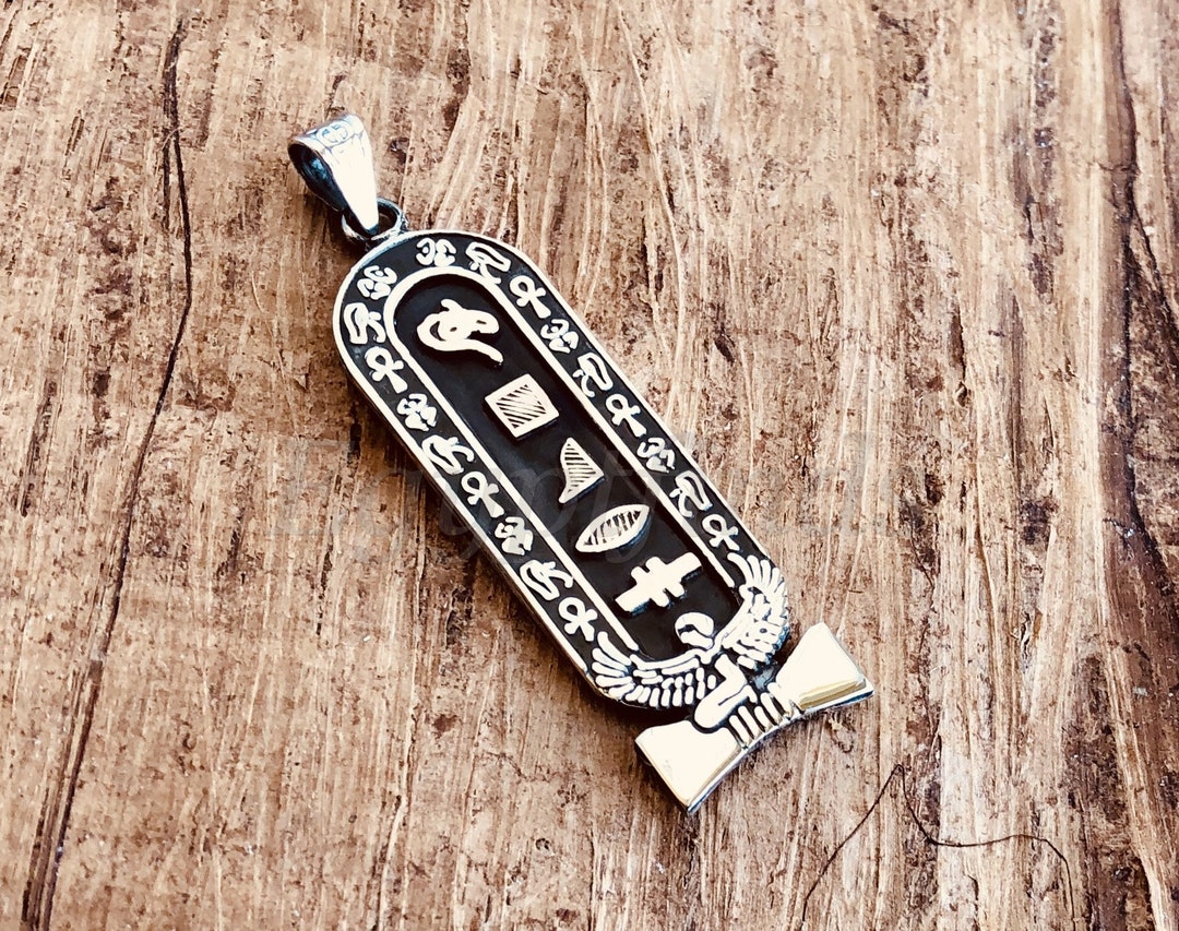 Egyptian Winged Isis Sterling Silver Cartouche Pendant Necklace Charm ...