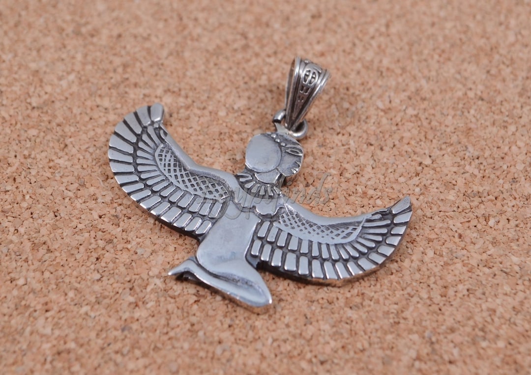 Egyptian Sterling Silver Oxidized Isis With Hieroglyphics Pendant Charm ...