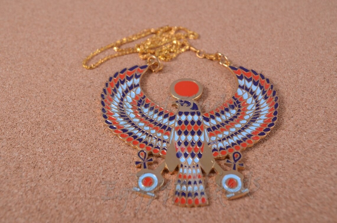 Large Egyptian Brass Enamelled Falcon As Horus Necklace | Etsy