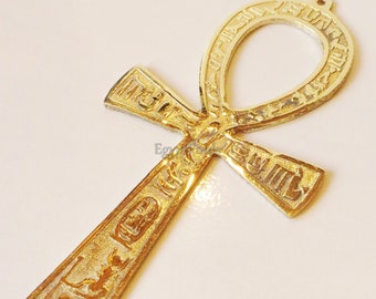 Egyptian Solid Brass Ankh Life Key 4 Engraved Hieroglyphics Charm ...