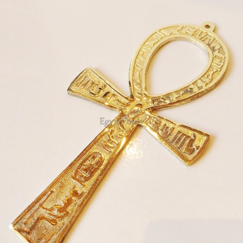 Egyptian Brass Ankh Key of Life Engraved Hieroglyphics Pendant - Etsy