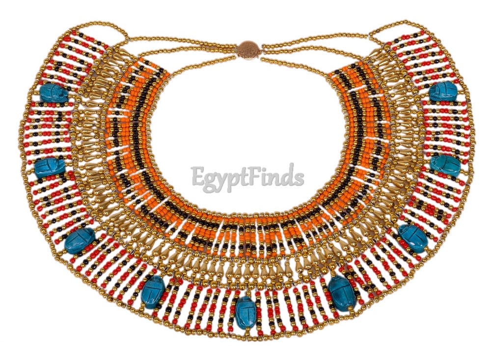 Large Egyptian Beaded Cleopatra Necklace Collar With 9 Scarabs | Etsy