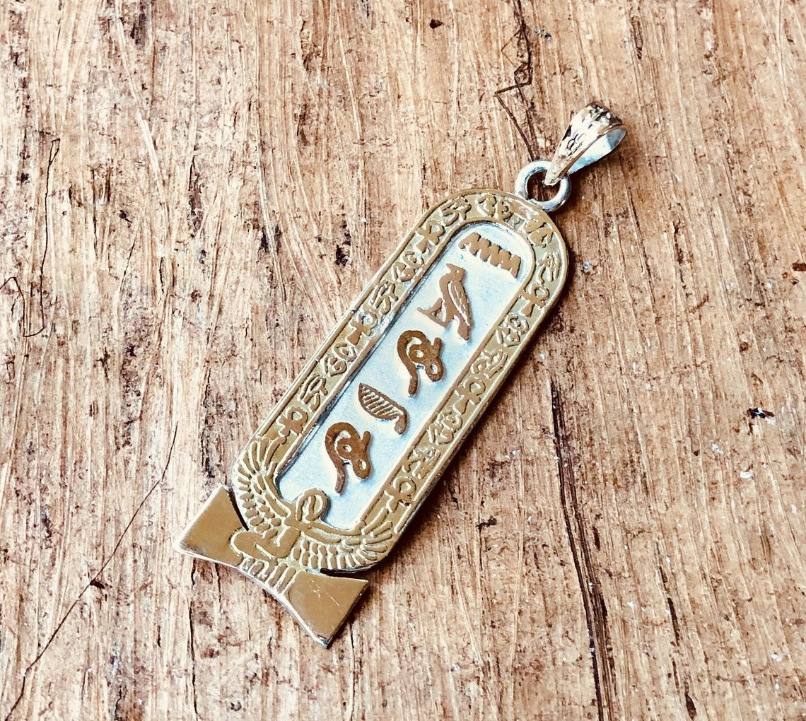 Egyptian Customized Winged Isis Cartouche With 9K Gold Frame | Etsy