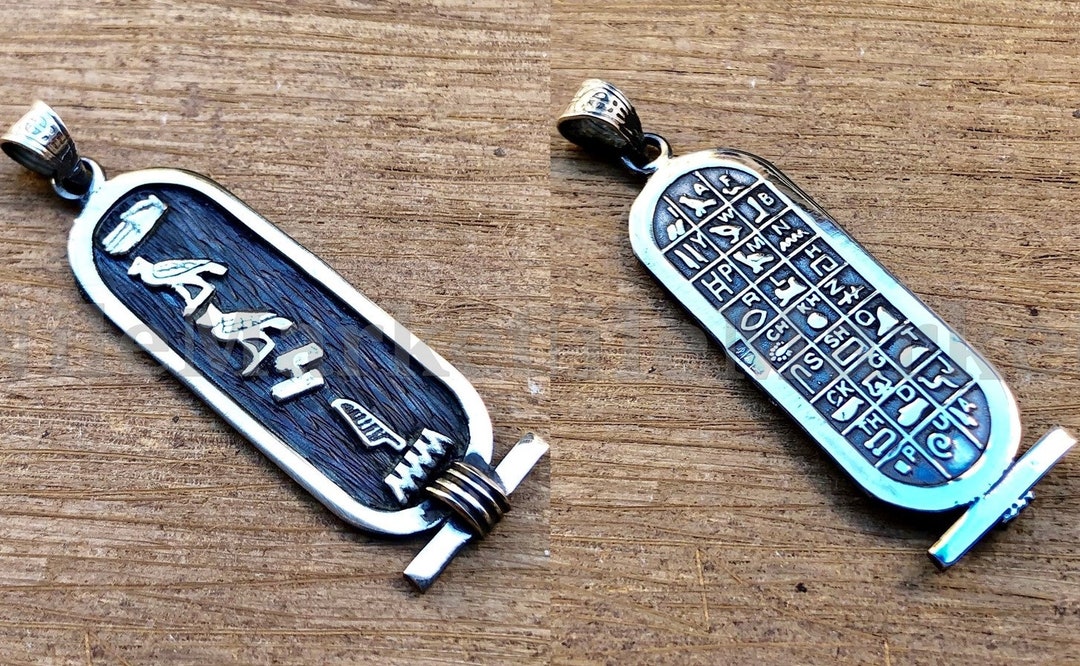 Egyptian Wide Sterling Silver Cartouche With Hieroglyphics on the Back ...