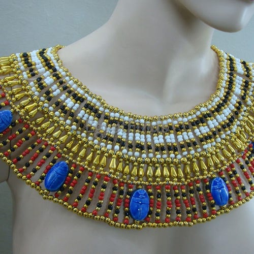 Large Egyptian Beaded Cleopatra Necklace Collar With 9 Scarabs - Etsy