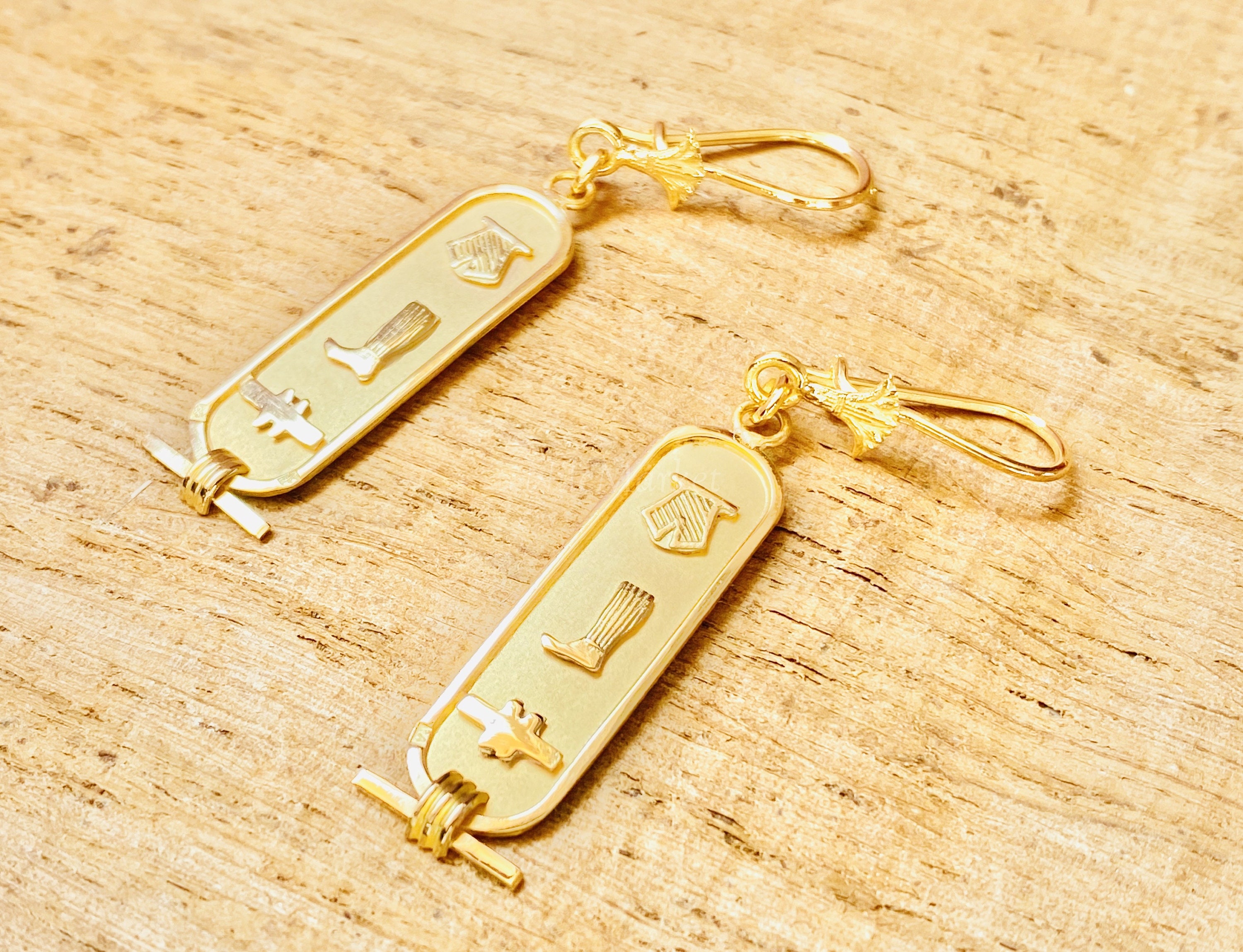 Egyptian Personalized 18k Solid Gold Cartouche Earrings With | Etsy