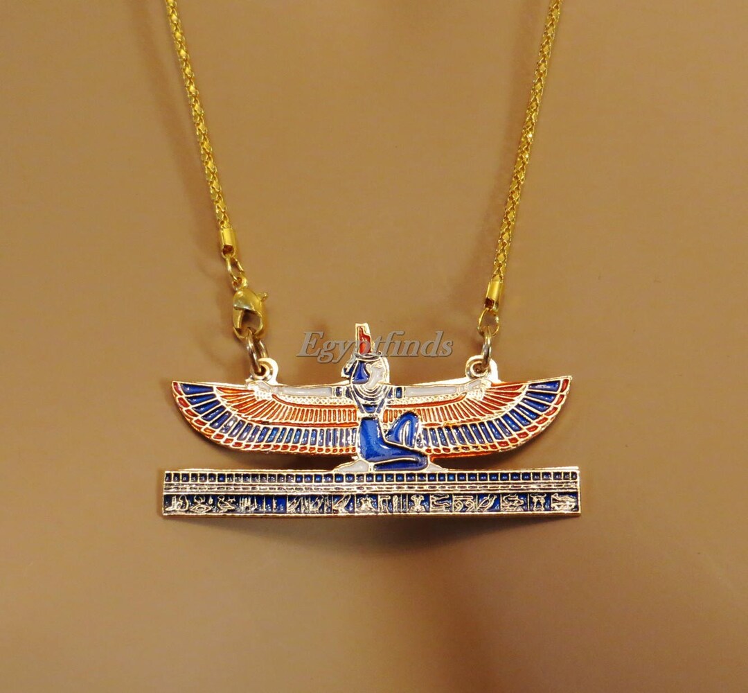 Egyptian Hand Made Brass Kneeling Isis on Hieroglyphics Base Coloured ...