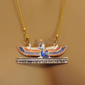 Egyptian Hand Made Brass Kneeling Isis on Hieroglyphics Base Coloured ...