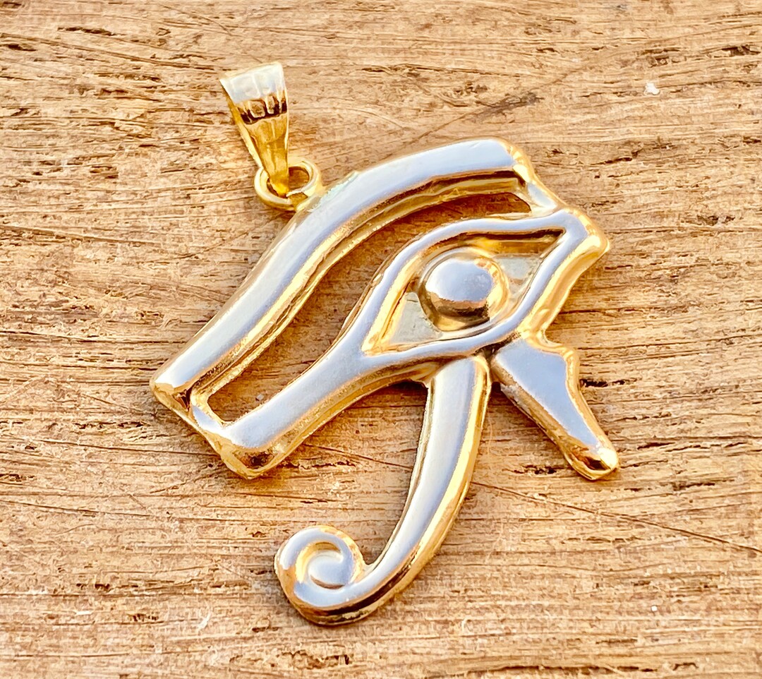 18K Solid Yellow Gold Eye of Horus Charm Pendant With Blue Enamel 18k ...