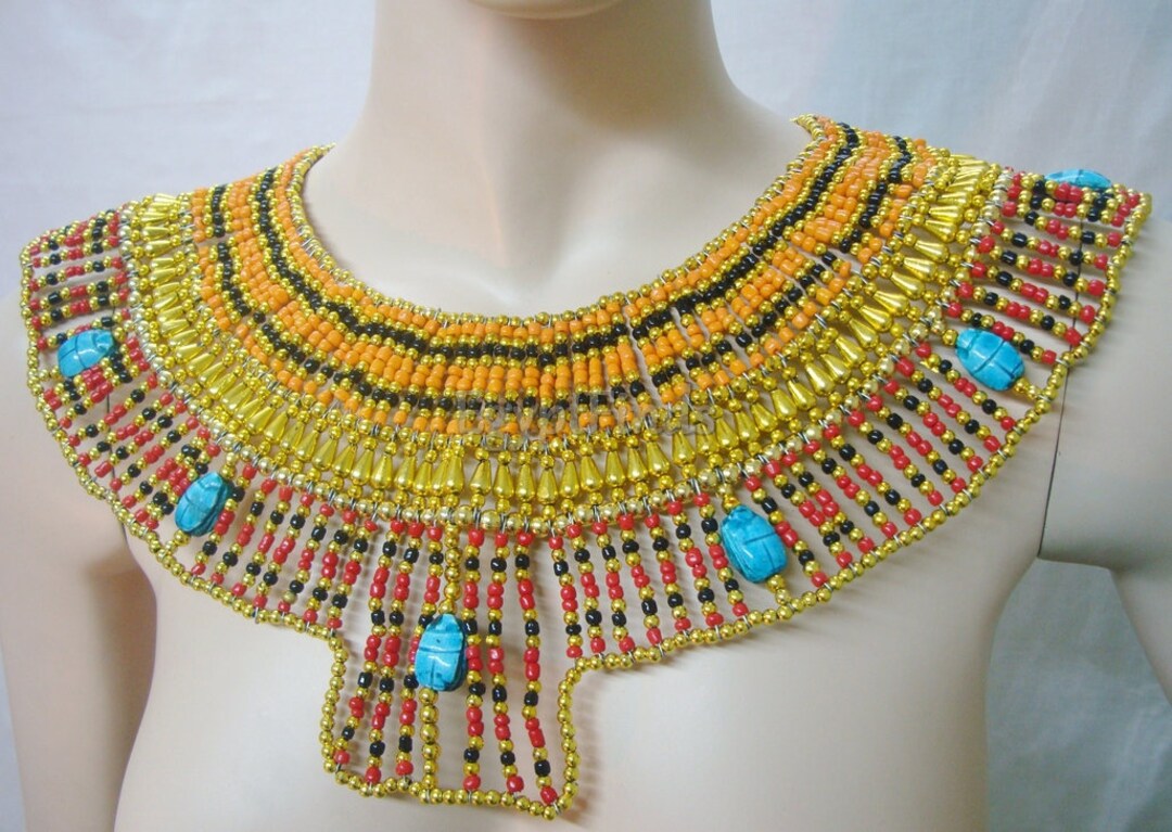 Large Egyptian Beaded Cleopatra Necklace Collar With 9 Scarabs - Etsy