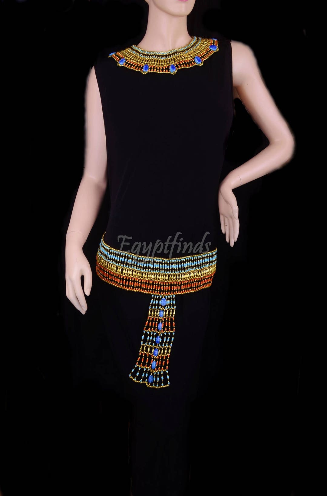 Egyptian Cleopatra Beaded Necklace and Belt Costume Set Halloween ...
