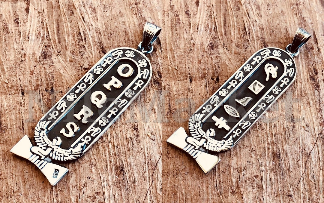 Egyptian Winged Isis Double-faced Sterling Silver Cartouche Charm ...