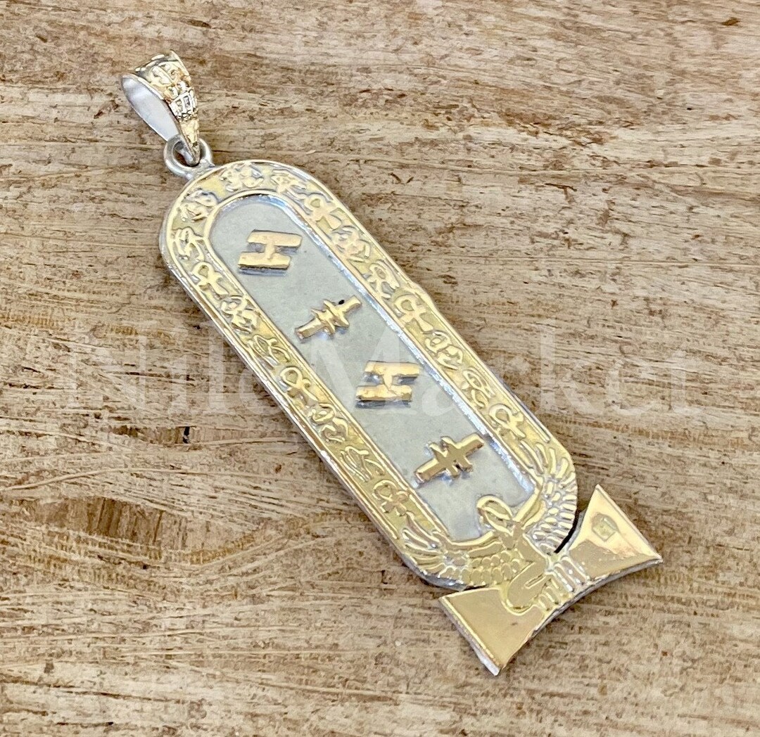 Winged Isis Cartouche With 9K Solid Gold Frame and 9K Letters Charm ...