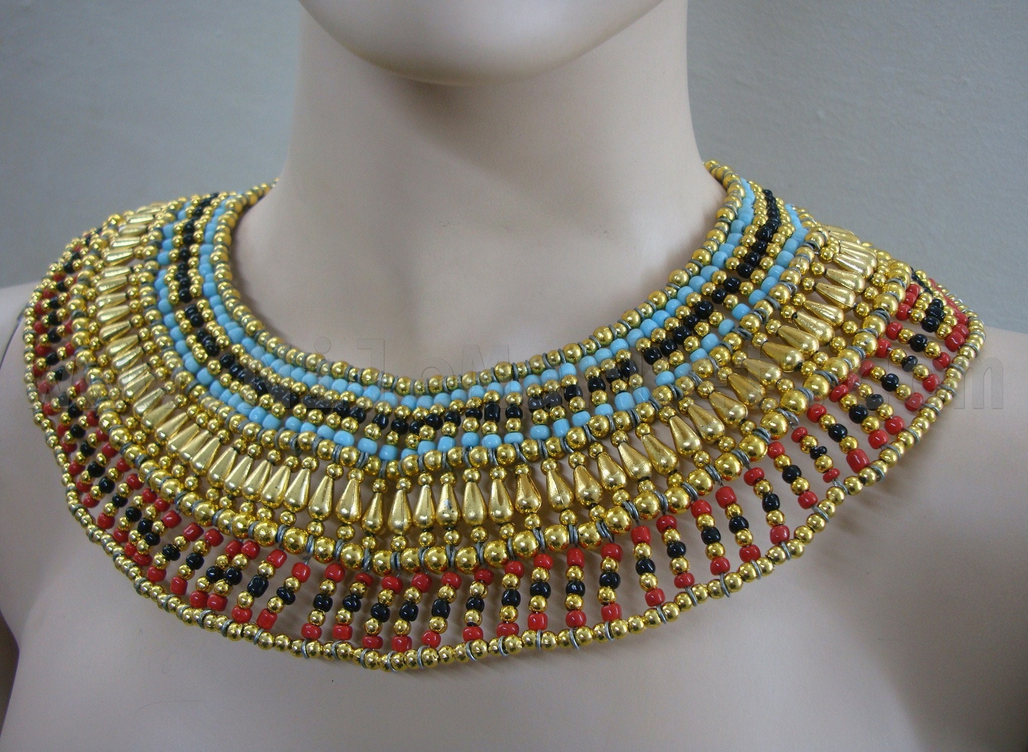 Dazzling Egyptian Red & Blue Sky Cleopatra Necklace | Etsy