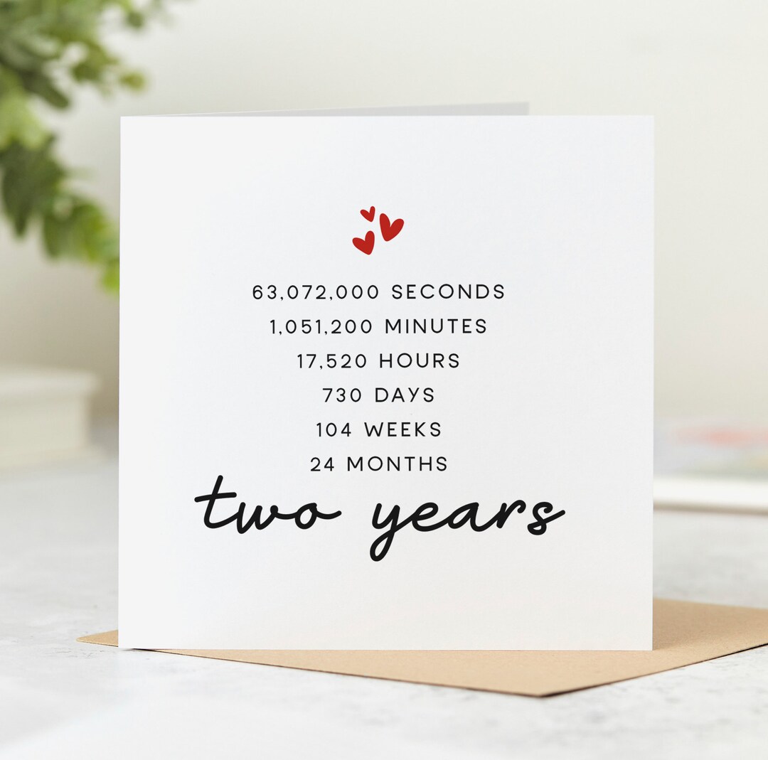 Two Year Anniversary Countdown Card - 2nd Anniversary Card - Wedding ...