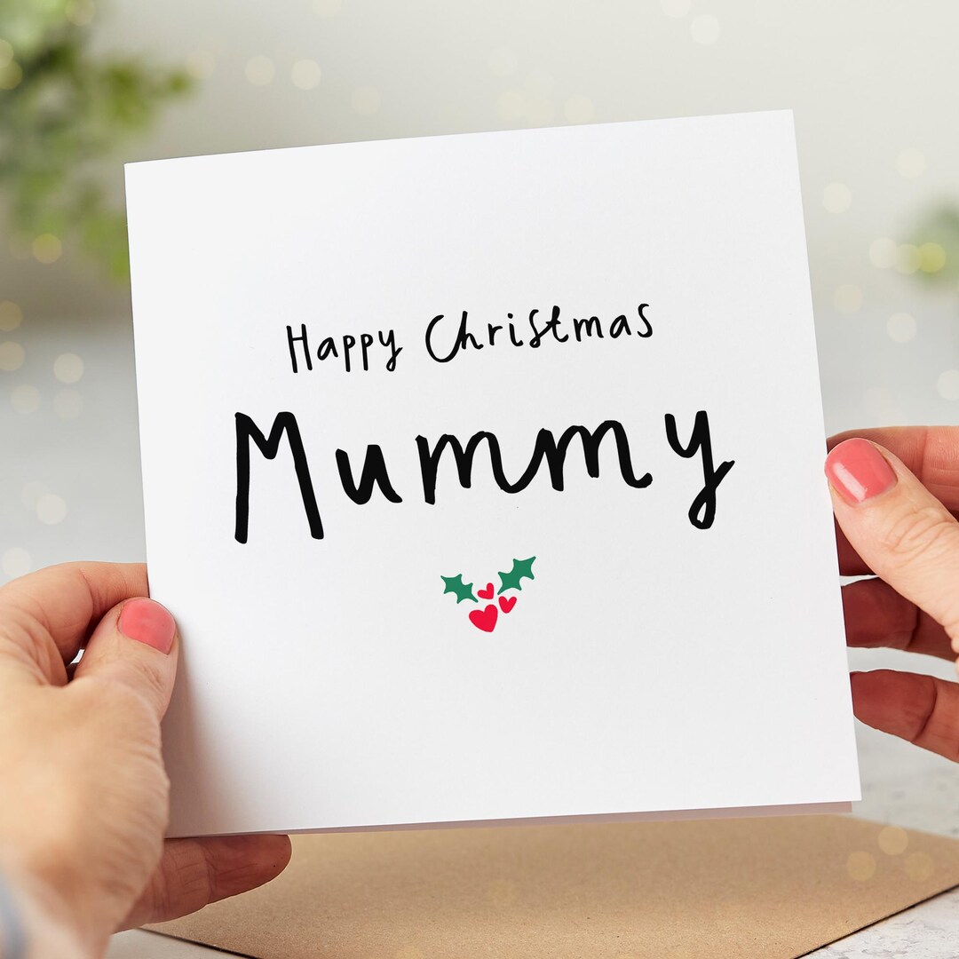 Happy Christmas Mummy, Christmas Card for Mummy, Hearts and Holly ...