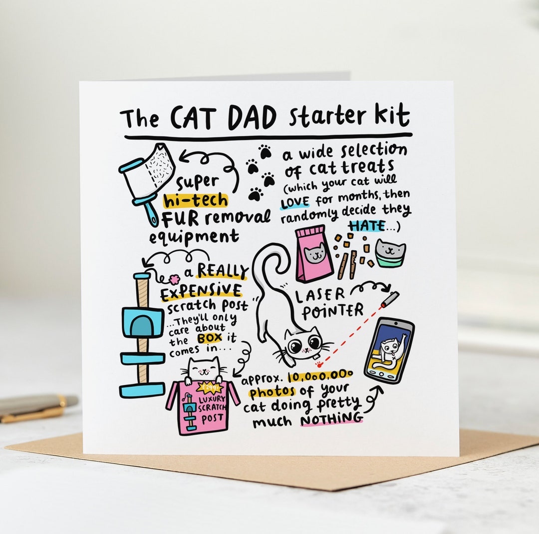 Cat Dad Starter Kit Card Funny Cat Dad Card Birthday Card Father's Day ...