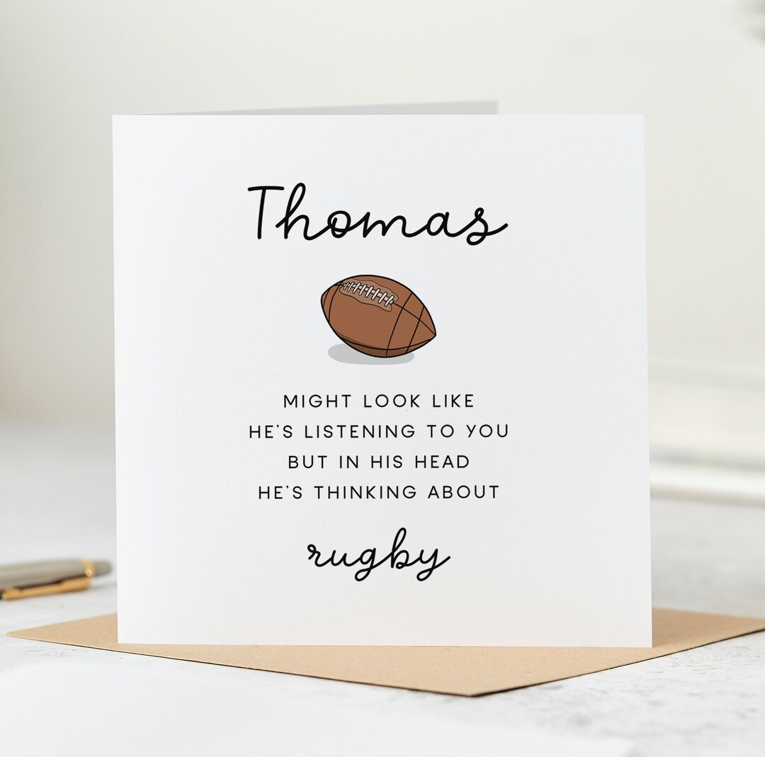 Thinking About Rugby Card, Personalised Card, Funny Birthday Card ...