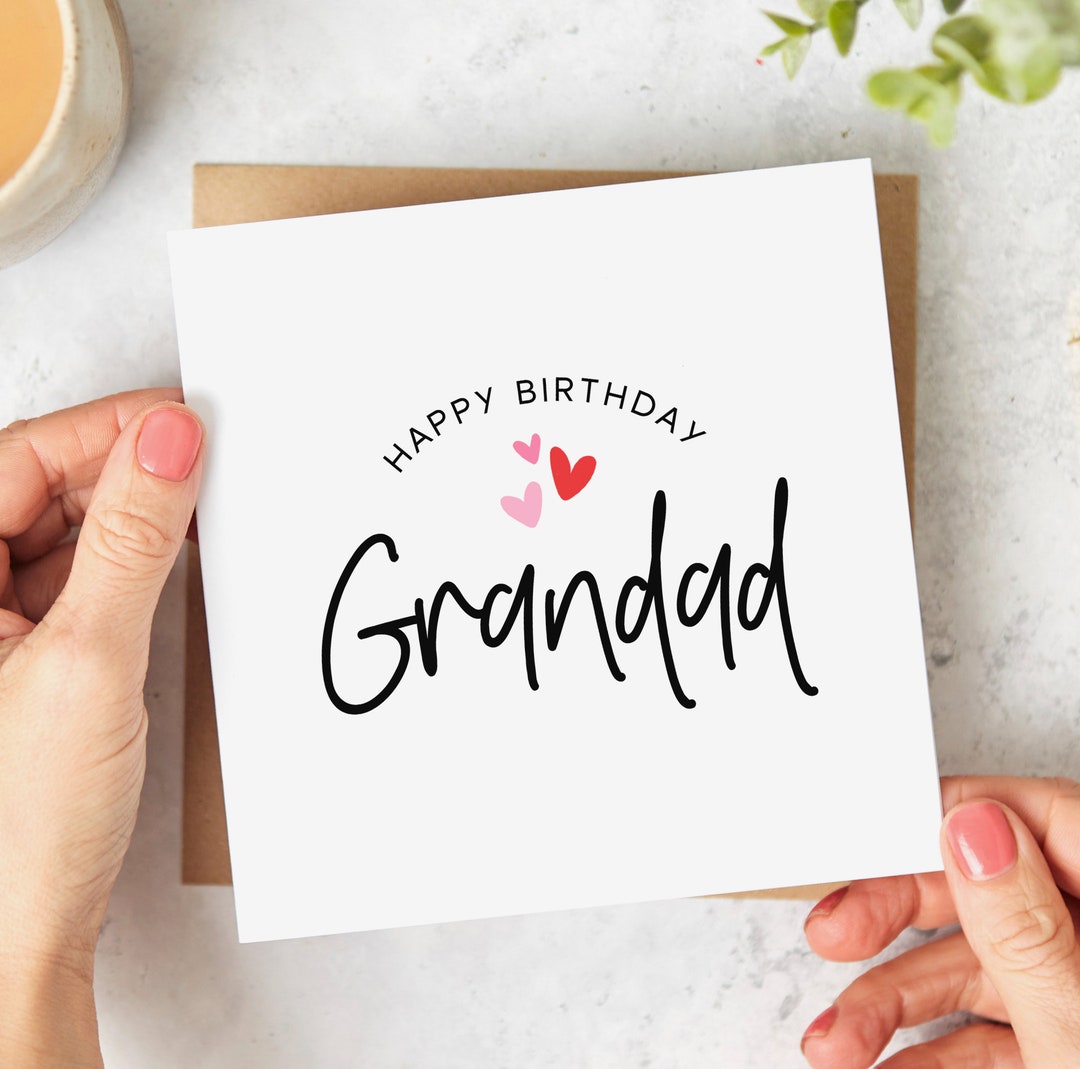 Happy Birthday Grandad - Grandad Birthday Card - Hearts - Personalised ...