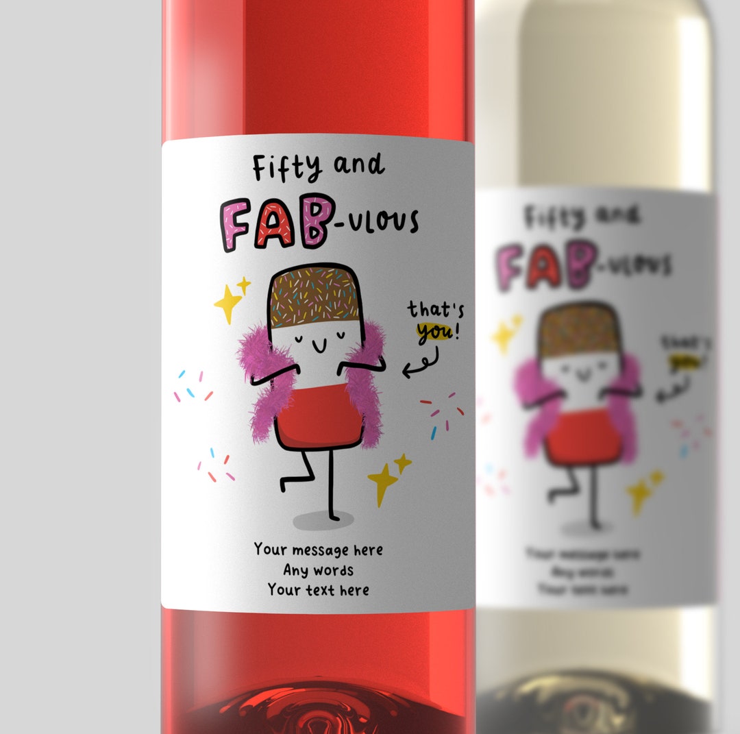 Fifty and Fabulous Wine Label, Funny 50th Birthday Gift, Label, Sticker ...