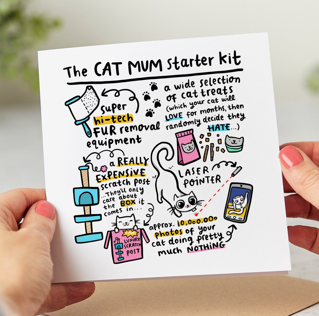 Cat Mum Starter Kit Card - Funny Cat Mum Card, Birthday Card, New Cat ...