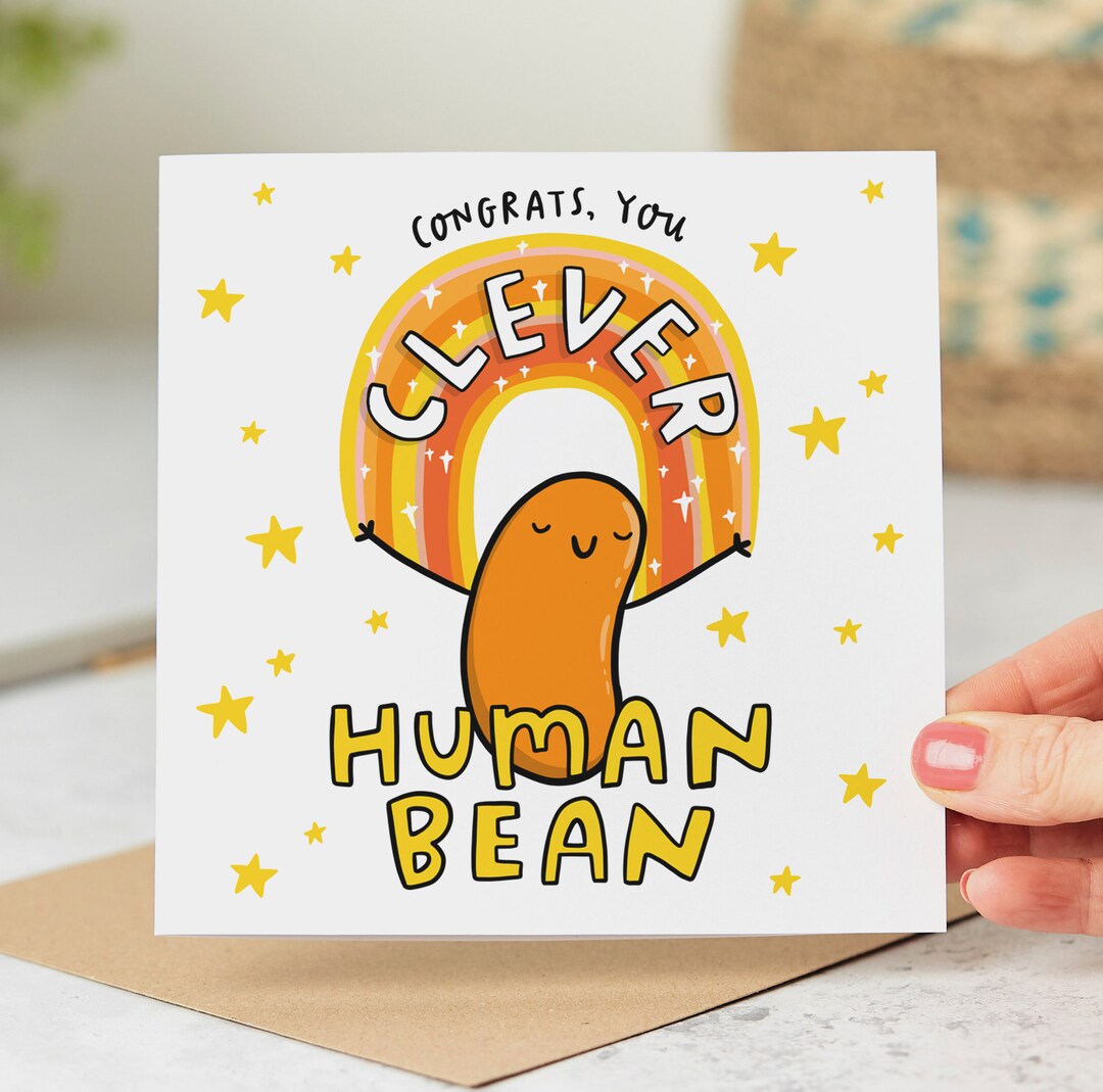 Congrats You Clever Human Bean™ Card, Funny Congrats Card, Proud of You Card, Exams, Driving ...