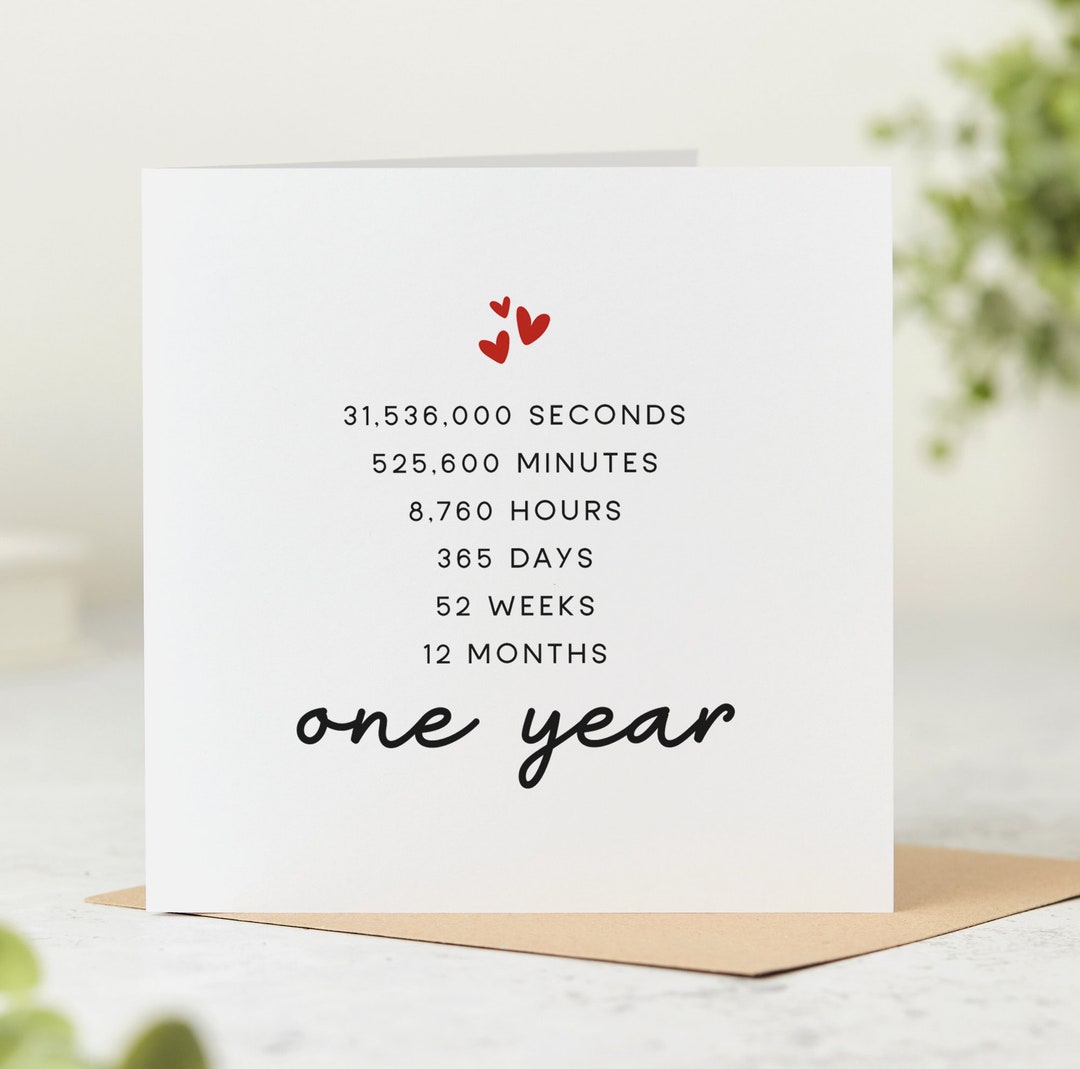 One Year Anniversary Countdown Card 1st Anniversary Card Wedding ...