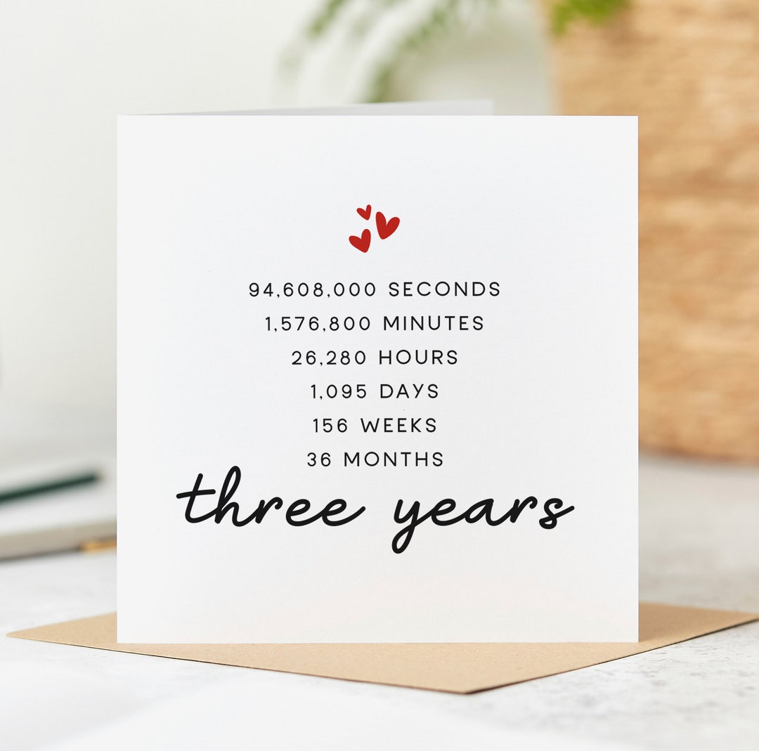 Three Years Anniversary Countdown Card - 3rd Anniversary Card - Wedding ...