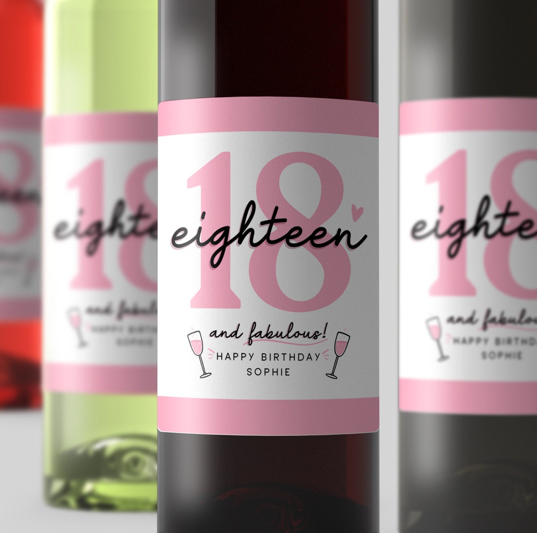 Personalised 18th Birthday Wine Label, 18 and Fabulous, Funny 18th ...