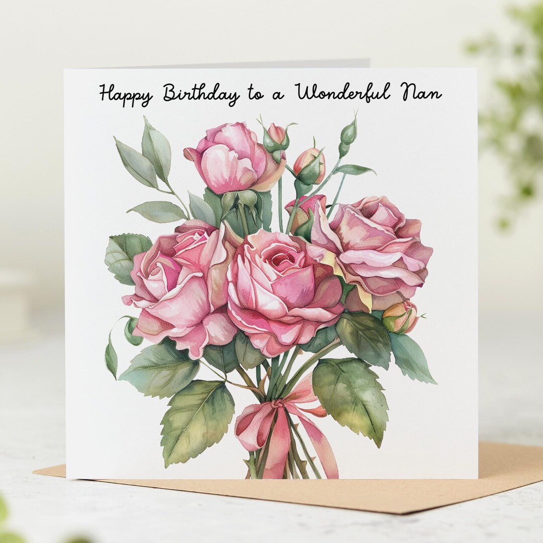 Floral Birthday Card for Nan, Wonderful Nan, Flowers, Roses, Bouquet ...