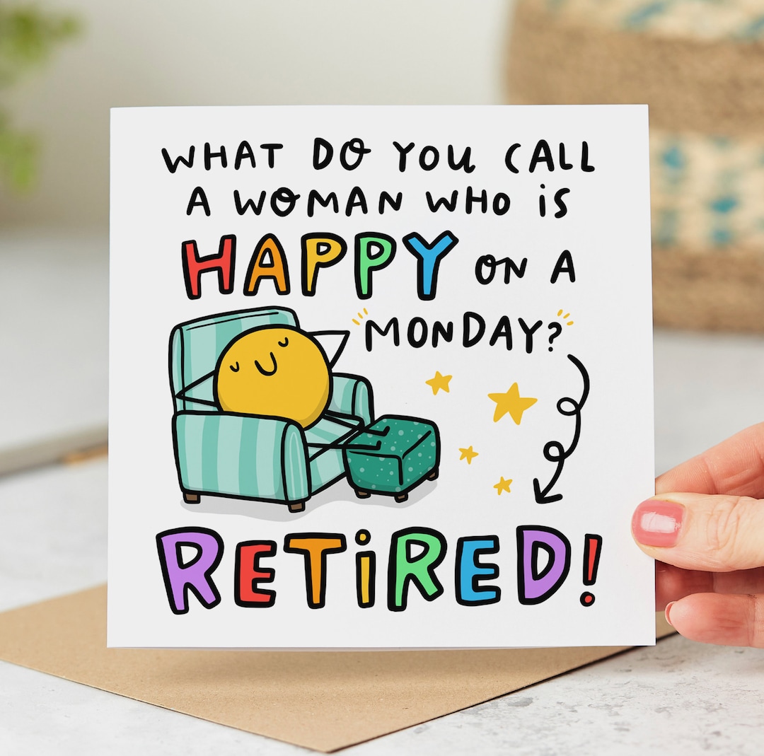 Woman Happy on A Monday Retirement Card, Funny Retirement Card, Joke ...