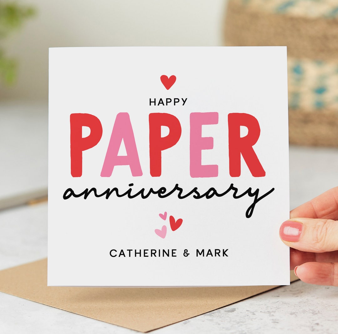 Happy Paper Anniversary Card - Personalised Card - Hearts - 1st ...