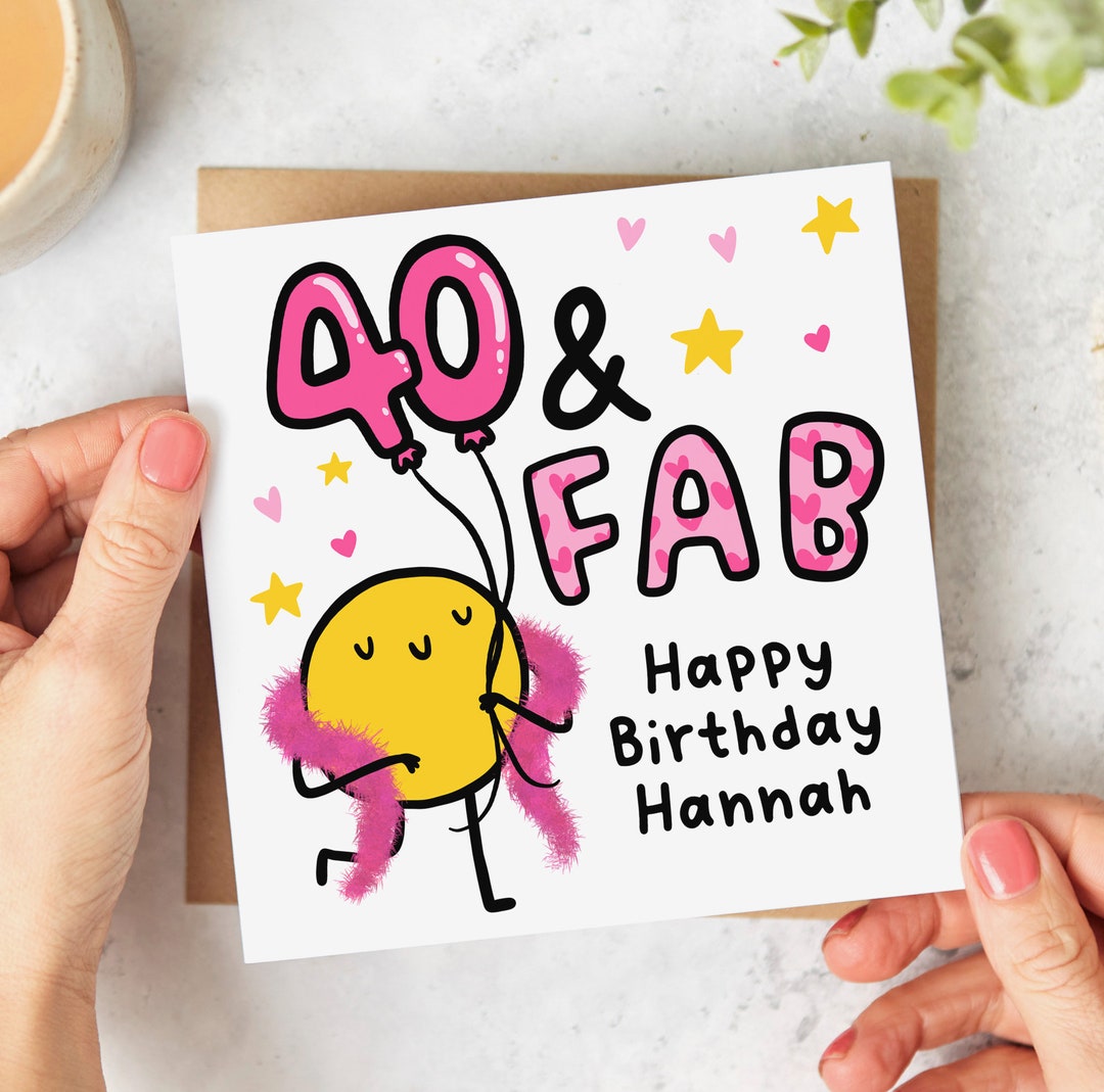 40 and Fab Personalised Birthday Card - Funny 40th Birthday Card - Etsy UK
