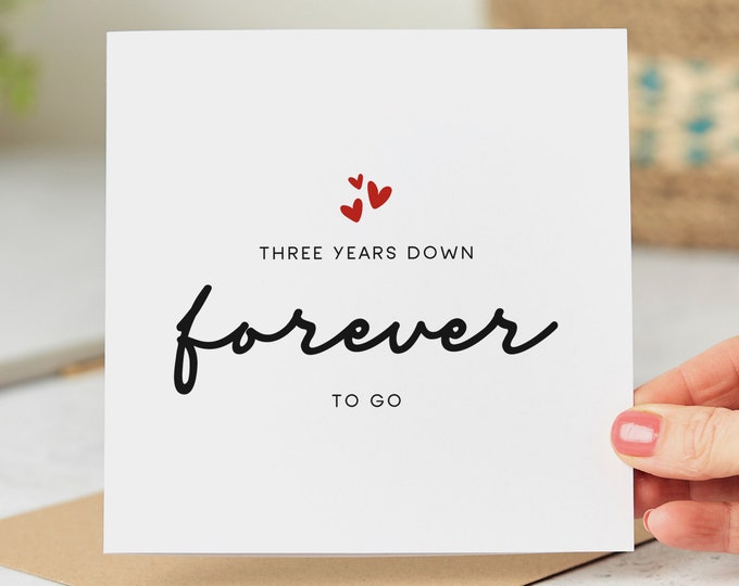 3 Years Down, 3rd Anniversary Card, Three Years Anniversary Card, 3 ...
