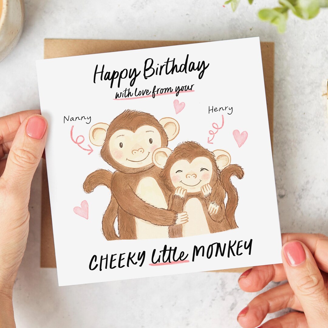 Personalised Birthday Card for Nanny, From Your Cheeky Little Monkey ...