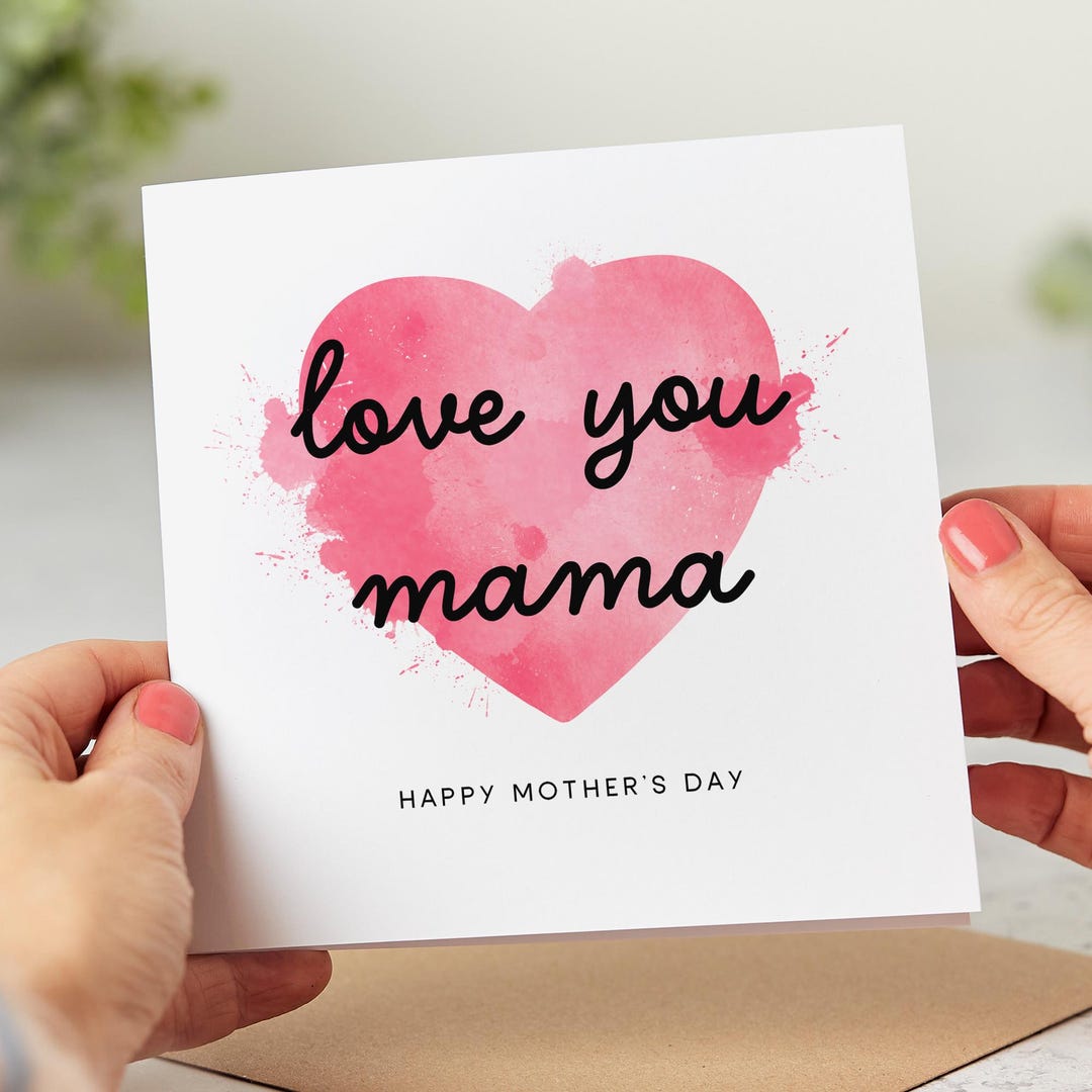 Love You Mama Mother's Day Card, Watercolour Heart, Personalised Card ...